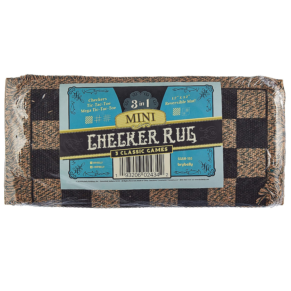 3-in-1 Mini Checkers Rug + Classic & Mega Tic Tac Toe - Portable Compact 12" x 12" Reversible Checkerboard Rug - Travel, Parties, Games on The Go, Family Board Game Night