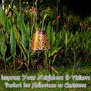 Hanging Solar Powered Lantern Light Outdoor Decor Light with Handle,Waterproof Lantern Decoration for Ceiling Porch Yard Tree Fence Garden Patio,Retro Decorative for Halloween Christmas Holiday Party