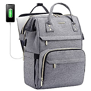LOVEVOOK Laptop Backpack Women, 15.6 Inch Computer Backpack with Charger, Water Resistant Teacher Bag Work Backpack with Laptop Compartment for Travel Business College, Grey