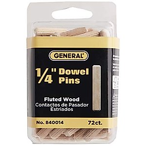 General Tools 840014 1/4-Inch Fluted Wood Dowel Pins, 72-Pack