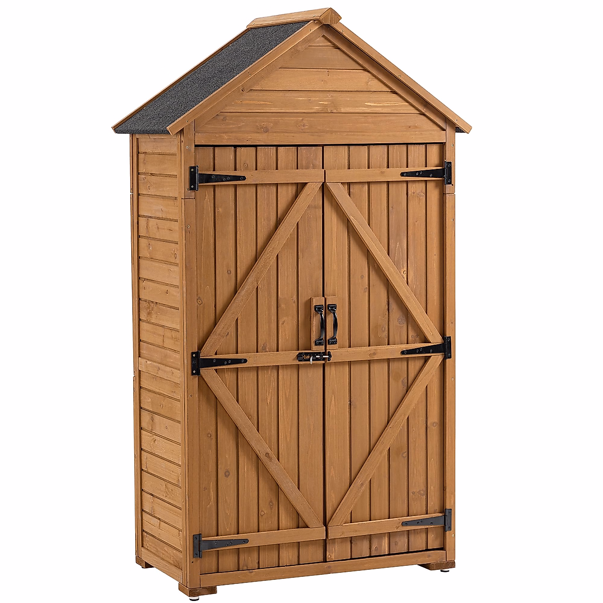 Durable Wooden Outdoor Garden Wood Tool Shed Cabinet, Space-Saving Outside Storage with Shelves & Latch, 39.56"x 22.04"x 68.89", Sturdy Build