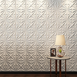 MIX3D Decorative 3D Wall Panels Star Textured PVC Wall Panels for Interior Wall Decor, 12''x12'' White Pack of 33 Tiles Cover 32 Sq. Ft