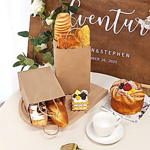 Moretoes 150pcs Brown Paper Bags, Small Paper Gift Bags with Handles, Kraft Bags, Gift Bags, Shopping Bags, Party Bags for Birthday, Wedding, Valentine's Day (5.2x3.5x8 Inches)