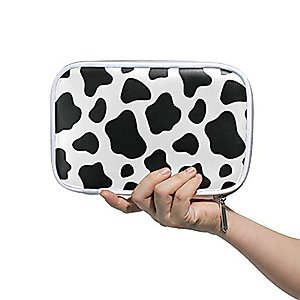 Bardic Pen Pencil Case Black White Cow Print Makeup Brush Bag Travel Organizer Cosmetic Pouch Passport Holder for Men Women