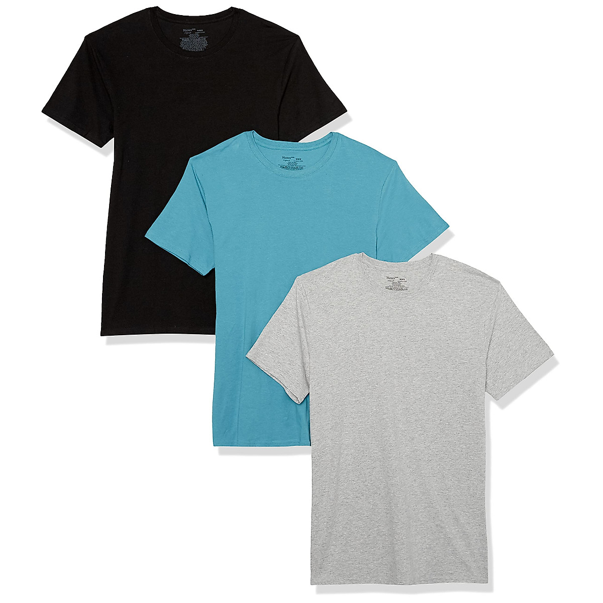 Hanes Men's Crew Undershirts, Moisture-Wicking Stretch Cotton Tee, 3-Pack, Chambray Jade, Black, Concrete Heather