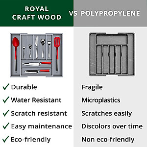 Luxury Bamboo Kitchen Drawer Organizer - Silverware Organizer - Utensil Holder and Cutlery Tray with Grooved Drawer Dividers for Flatware and Kitchen Utensils (9 Slot, Gray)