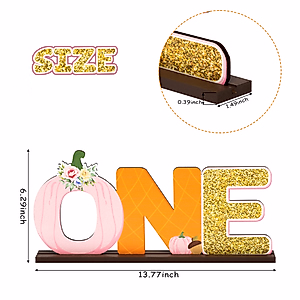 AwserTantue Pink Pumpkin ONE Letter Sign Table Wooden Centerpiece for Baby Girls First Birthday Party Decorations, Glitter Pumpkin Girls One Year Old Baby Shower 1st Birthday Ornaments Photo Prop