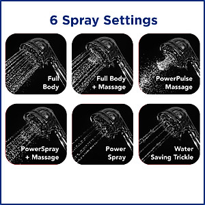 Waterpik High Pressure Hand Held Shower Head With Hose, PowerPulse Massage 6-Mode, Chrome XAS-643E