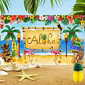 TREWAVE Large Hawaiian Aloha Party Decoration, Tropical Luau Party Backdrop, Summer Beach Photography Background, Hawaiian Party Baby Shower Tiki Themed Birthday Banner Wall Decor, 72.8 x 43.3 Inch