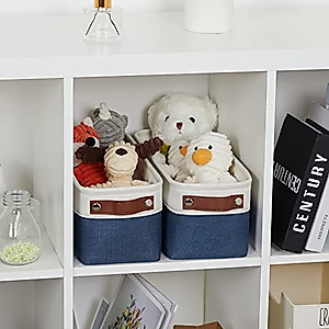 DULLEMELO Collapsible Bundle Baskets 3 Medium Baskets 15"x11"x9.5" + 2 Narrow Baskets 15"x6"x5.5"（White&Blue)