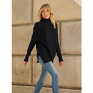 LILLUSORY Womens Turtleneck Oversized Tunic Fall Sweaters 2024 Trendy Casual Long Pullover Knit Winter Casual Cute Poncho Fashion Trendy Clothes Outfits Clothing Tops Black