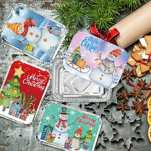 WorldBazaar Christmas Aluminum Food Containers 36PCS Christmas Leftover Containers with Lids Disposable Snowman Christmas To Go Containers Winter Holiday Party Supplies