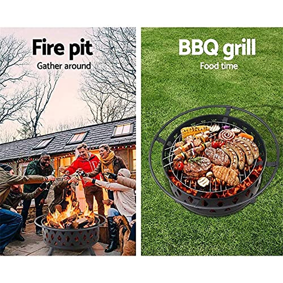 LEAYAN Garden Fire Pit Grill Bowl Grill Barbecue Rack Fire Pit Outdoor Wood Burning Pits for Outdoor Backyard Patio Bonfire Campfire Grill Grate Mesh Spark Screen Poker Waterproof Cover Included