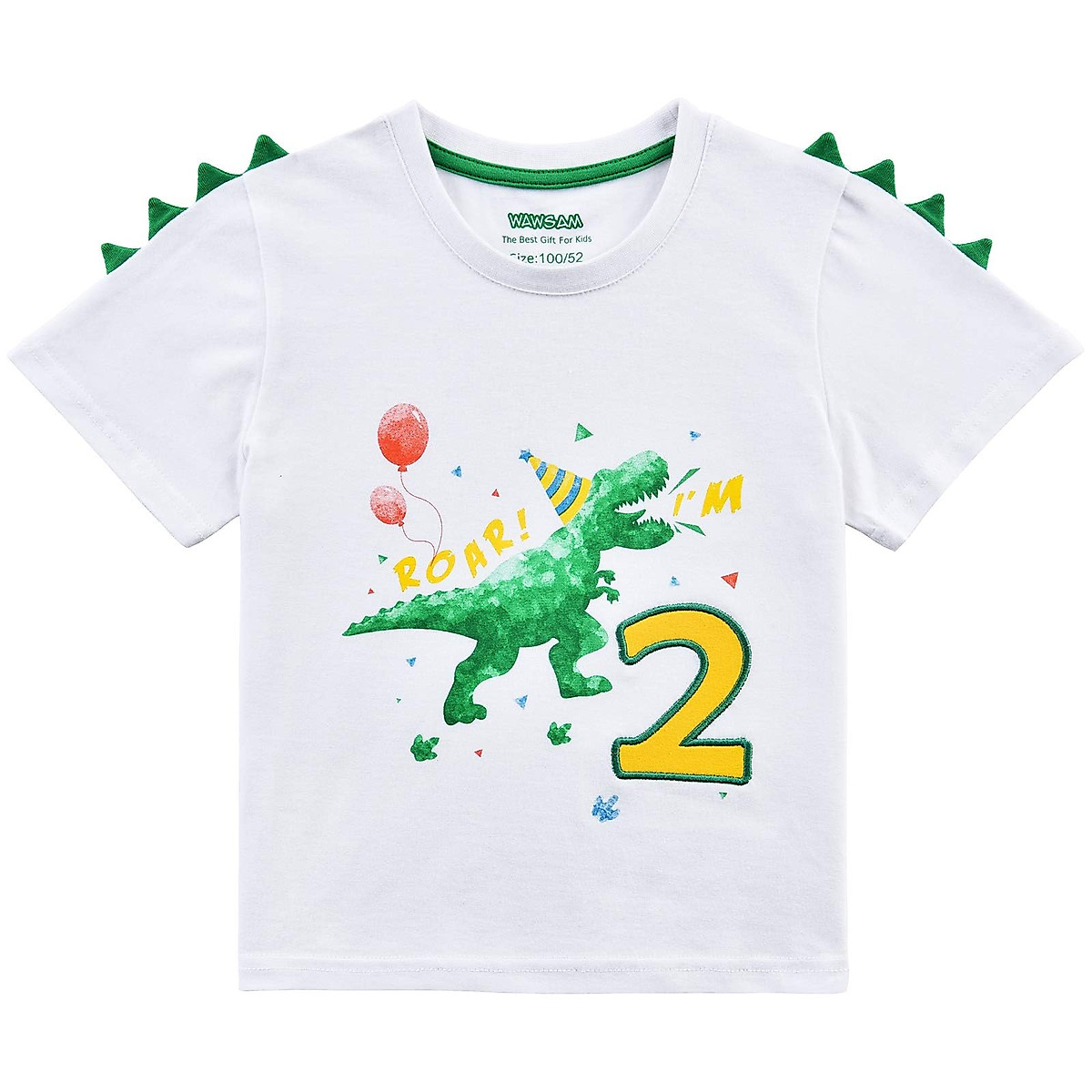 WAWSAM 2nd Birthday Boy Shirt Dinosaur Birthday T-Shirt 2 Year Old Toddler Dinosaur Outfit Cotton White Dino Party Shirt