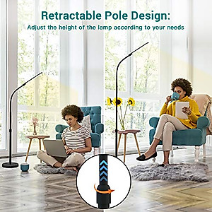 NXONE Led Floor Lamp,Modern Reading Adjustable Standing Height 4 Colors and Stepless Brightness Work Lamp for Living Room Bedroom Reading£¬Black