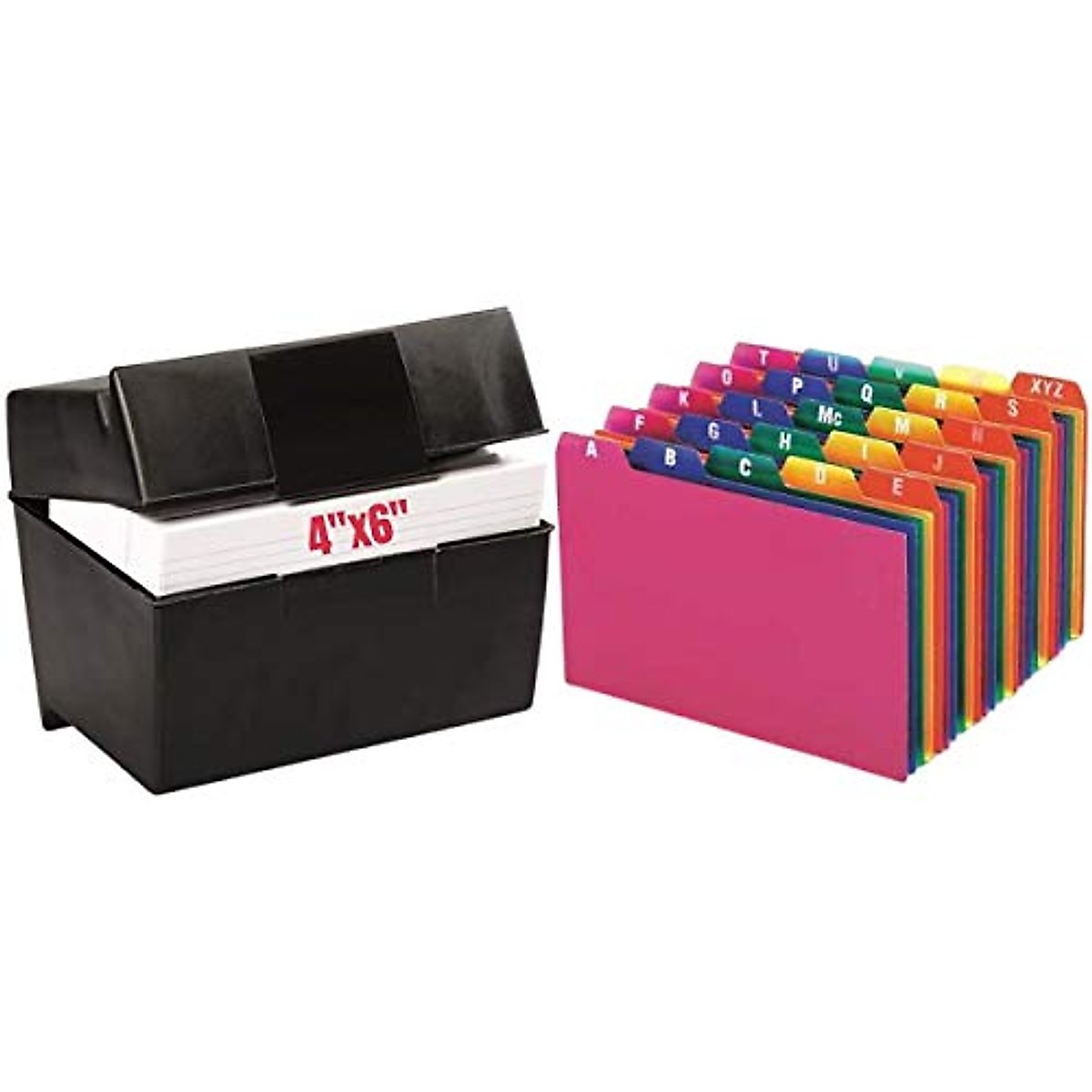 1InTheOffice Index Card Box 4x6, Index Card Storage Box 4 x 6 inches Index Card Holder 4x6 400 Capacity & Index Card Guide Set, A-Z, 1/5 Tab