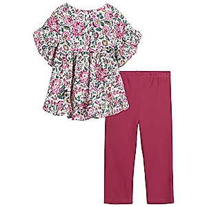 PIPPA & JULIE Baby Girl's Shirt & Legging Set, 2-Piece Outfit, Includes Pair of Leggings & Matching Top, Berry/Multi, 12 Months