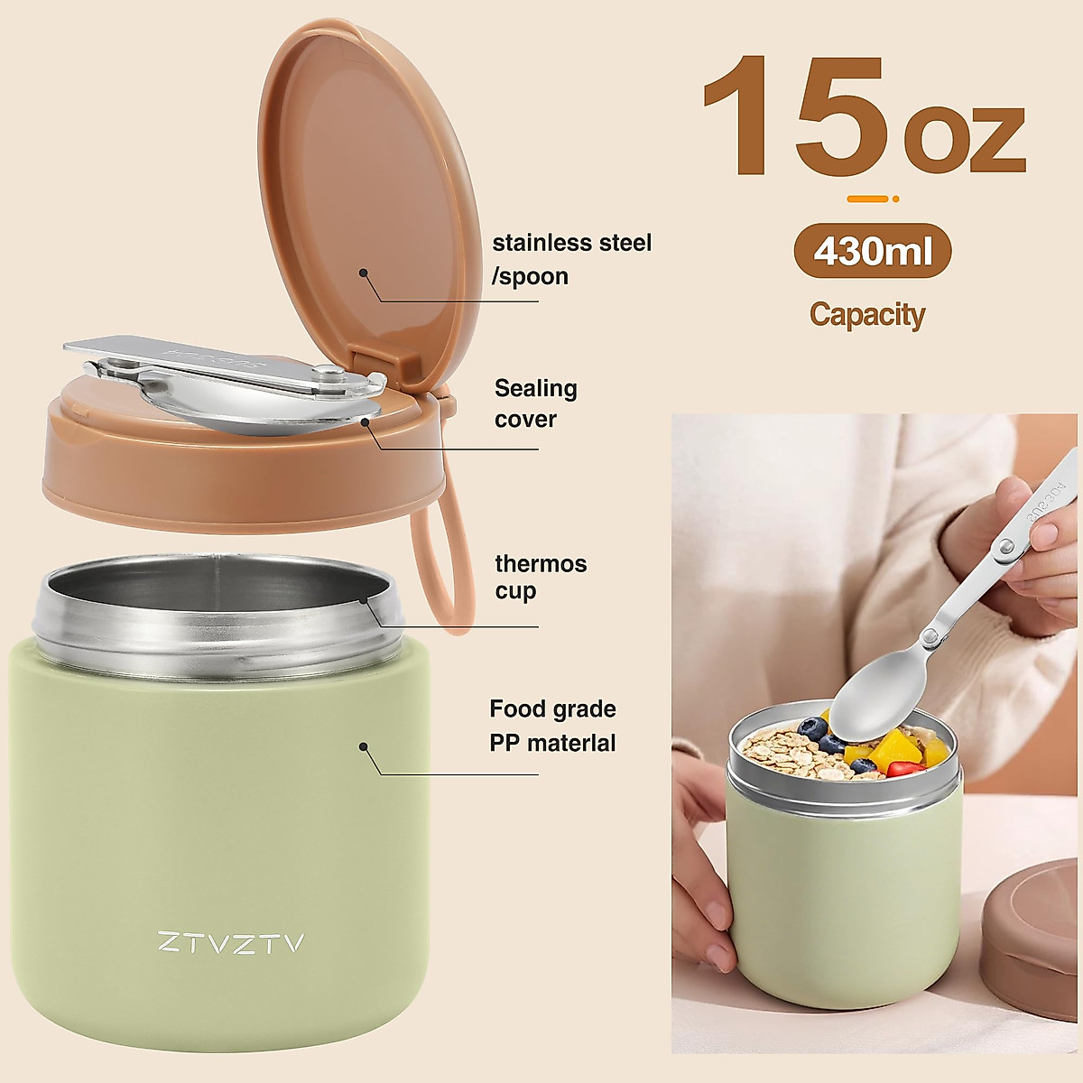 CJACJA Thermo for Hot Food Kids - 15.2 Oz, Insulated Food Jar for Soup, Width Mouth Stainless Steel Insulated Lunch Container with Folding Spoon, Pink