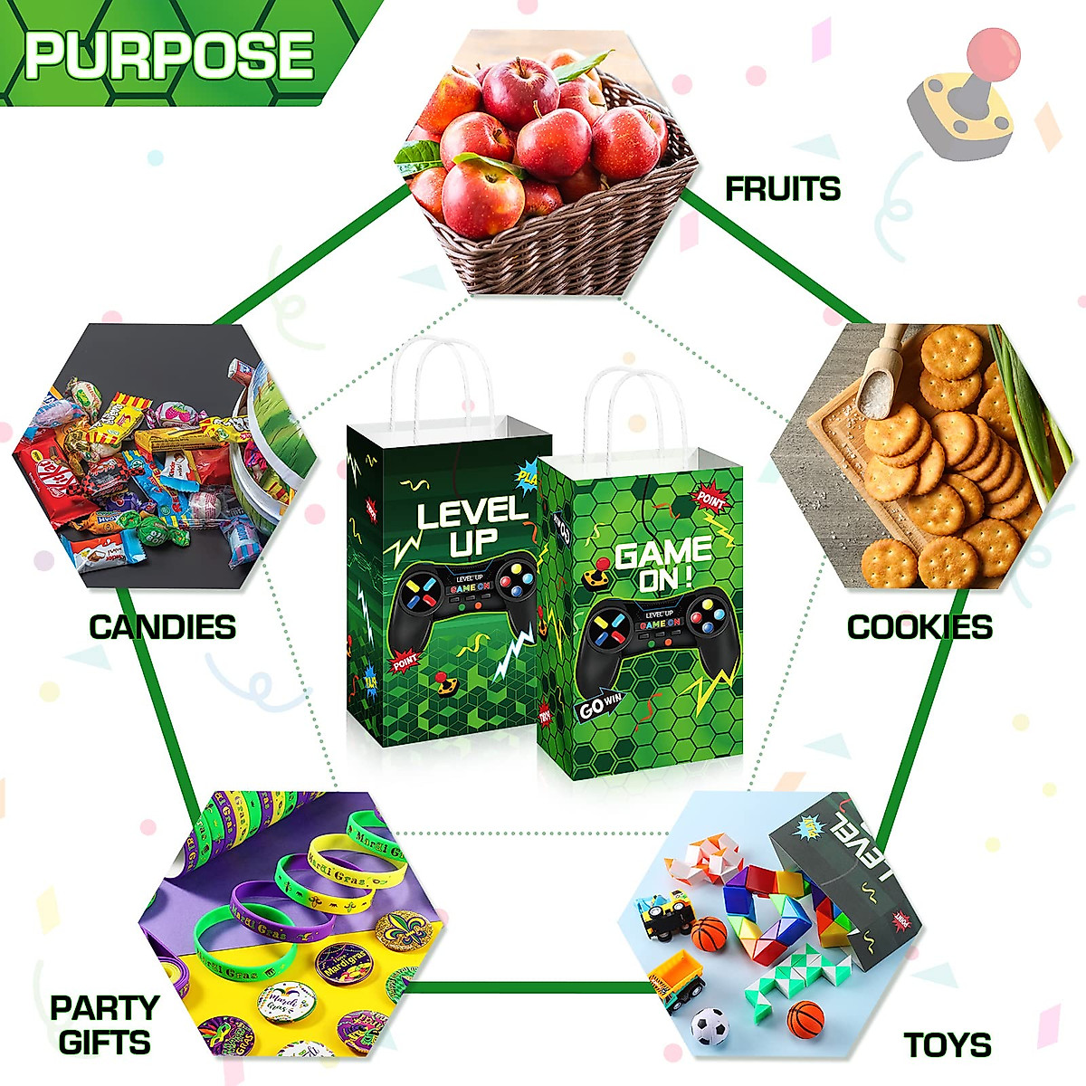Crtiin 30 Pcs Video Game Party Gift Bags Gamer Theme Party Supplies Level up Game Paper Handbag Goodie Bag with Handle Gaming Party Favors for Girl Boy Birthday Party Decor (Dark Green, Light Green)