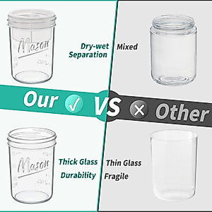 Xyptorix 16 oz Overnight Oats Containers with Lids, 6-Pack Leak-Proof Wide Mouth Mason Jars & Separate Compartments for Fruits/Nuts, Airtight Glass Jars for Chia Pudding, Yogurt, Parfait and Salad