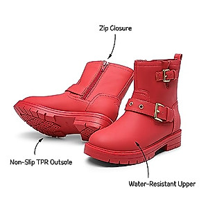 DREAM PAIRS Girls Ankle Booties Waterproof Side Zipper Boots Sdbo2305k Red Size 2 Little Kid