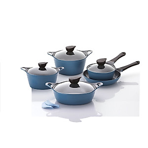 Neoflam Eela Induction Natural mineral Ceramic Ecolon Coating Cast iron ware Cookware Pot Frying Pan 9p Set Blue