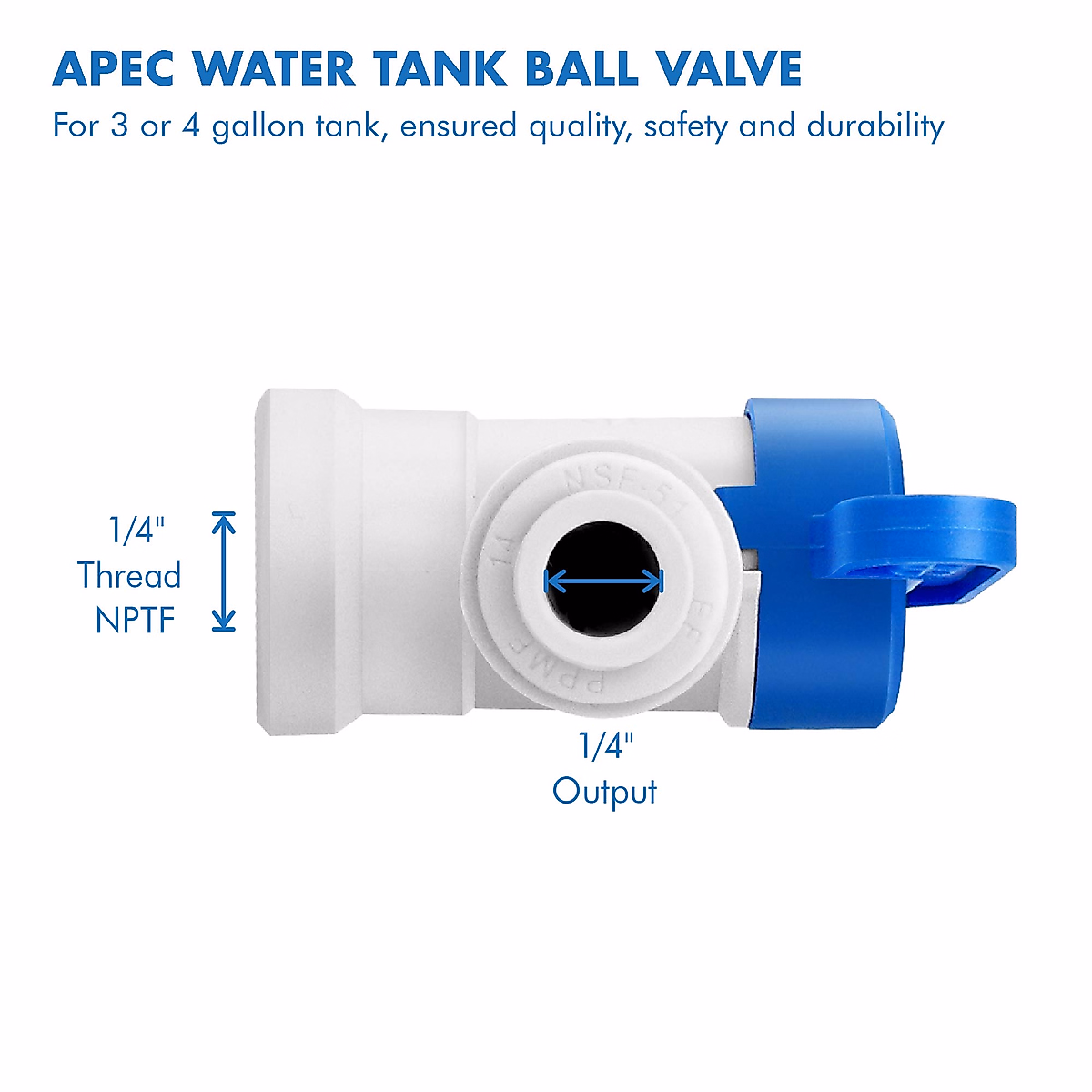 John Guest Polypropylene Tank Ball Valve - PPSV500822WP (1/4" Tube OD x 1/4" Thread NPTF)