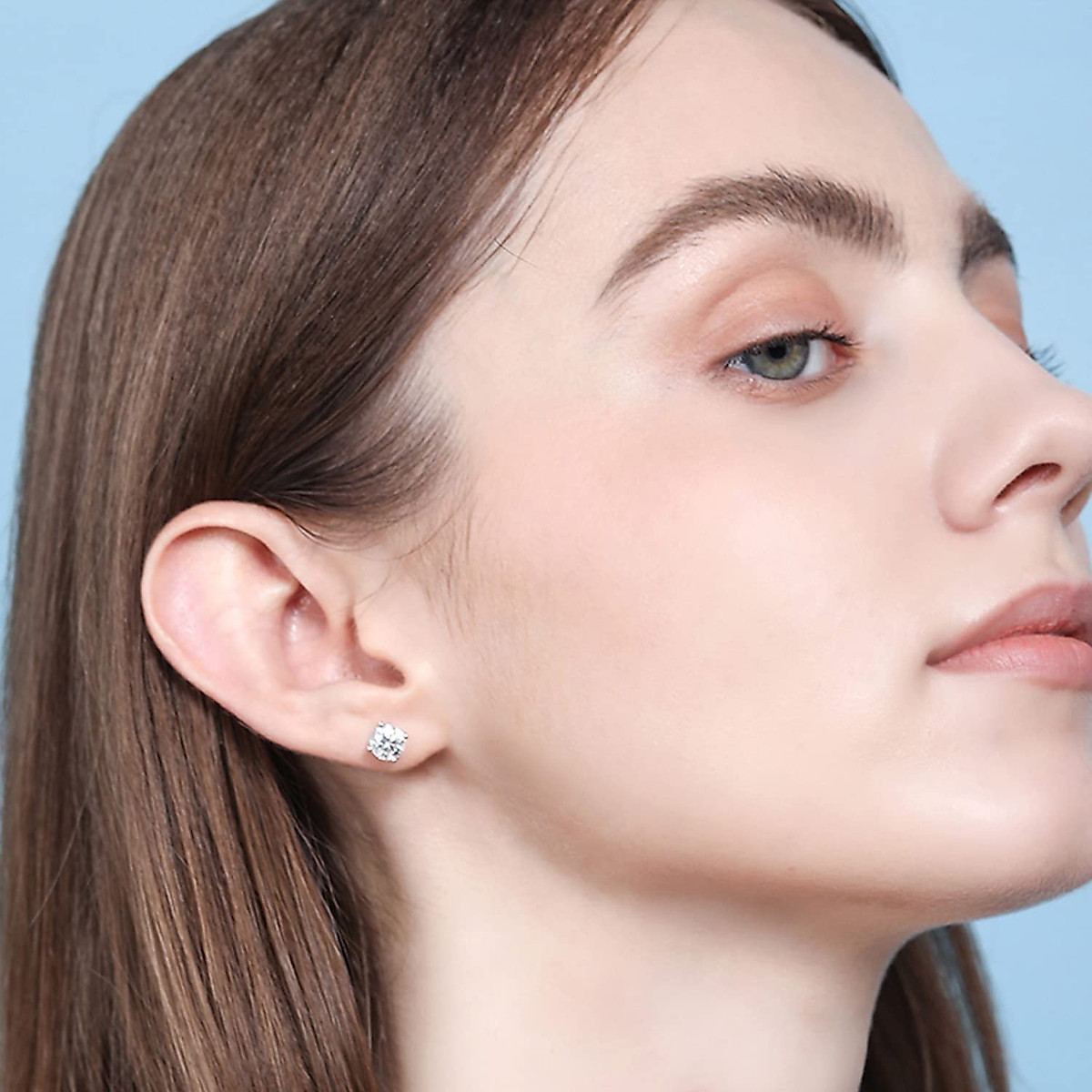 Women's 14K White Plated CZ Stud Earrings Simulated Diamond Round Cubic Zirconia Ear Stud Set（5 Pairs)