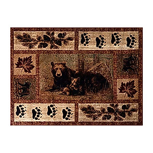 Masada Masada Rugs Kodiak Collection 2'x3' Cabin/Lodge Area Rug Mat with Bear and Cub Scene