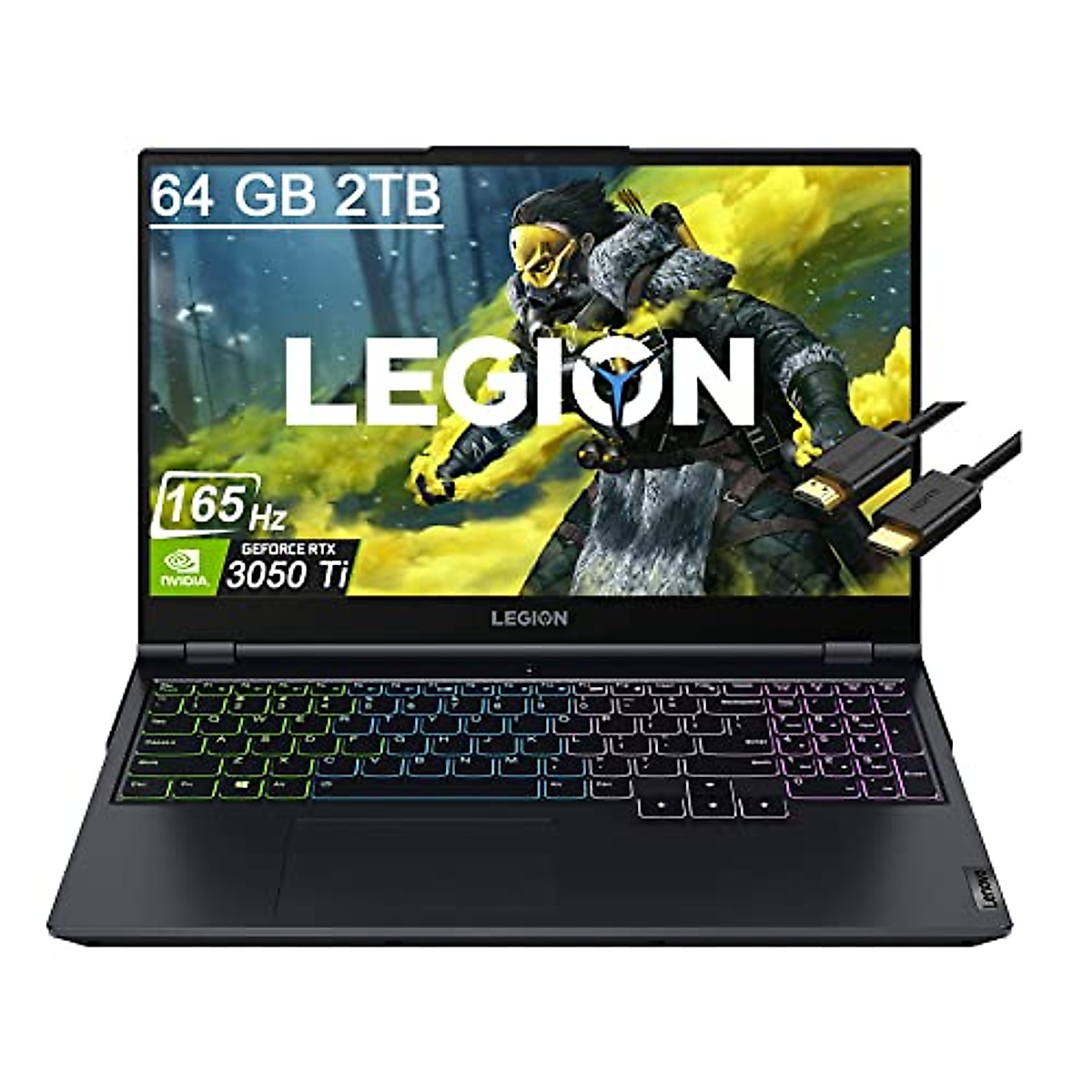 Lenovo Legion 5 15.6" Full HD IPS 165Hz Gaming Laptop (8-Core Ryzen 7-5800H, 64GB RAM, 2TB PCIe SSD, GeForce RTX 3050 Ti 4GB) RGB Backlit, 3D Nahimic Audio, w/ HDMI Cable, Windows 11 Home