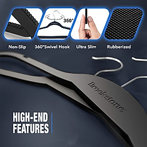 BROOKSTONE, 25 Pack [Non-Slip] 3D Rubberized Hangers, Ultra Slim Lightweight Design, Heavy-Duty, Won’t Stain Fabric, Swivel 360° Hook