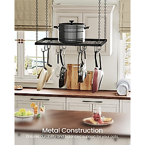 CHOEZON Hanging Pot Rack, Ceiling Mounted Pot Hanger for Kitchen, Metal Cookware Storage Organizer with 12 Hooks, for Storage of Cookware, Utensils in Kitchen, 23.7" L, Black TPR03BB