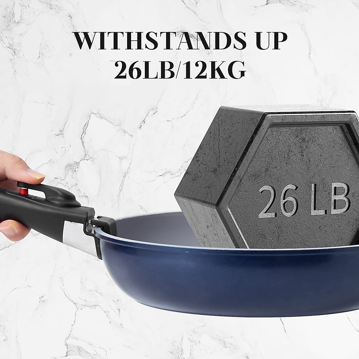 ROCKURWOK Pots and Pans with Removable Handle, Cookware Set with Ceramic Nonstick Coating, Suitble for Camping | RV, Dishwasher Safe | Ovens Safe | PFAS Free | PFOA Free, Blue