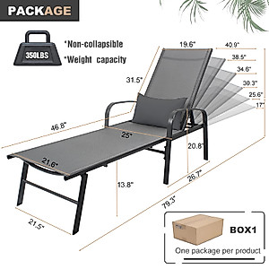 CHINNLUU Outdoor Chaise Lounge Chair Set of 2 Adjustable Pool Lounge Chairs with Lumbar Pillow Outside Tanning Chairs for Beach Deck Backyard Lawn