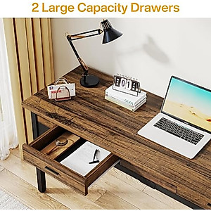 Tribesigns 78.7" Extra Long Computer Desk, [Double Desk] [2 Drawers], Two Person Desk Large Executive Office Desk, Writing Table Study Desk for Home Office, Rustic Brown