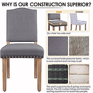 Yaheetech Dining Chairs Fabric Side Chair with Solid Wood Legs Parson Chairs with Nailhead Trim for Home Kitchen Living Room, Dark Gray, 6pcs