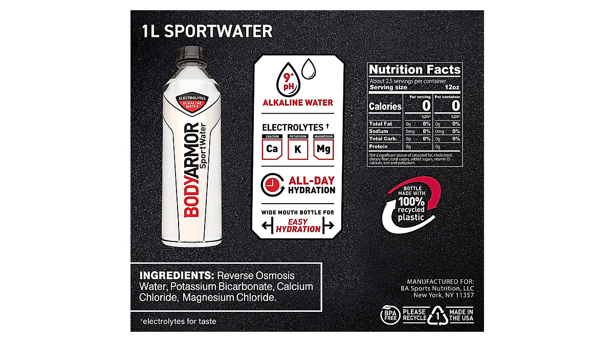 BODYARMOR SportWater Alkaline Water for Active Hydration | High pH 9+