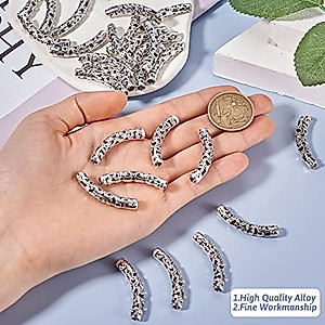 100pcs Tibetan Style Tube Beads Alloy Antique Silver Filigree Long Curved Noodle Tube Loose Spacer Beads 36.5x6mm for DIY Bracelet Necklace Jewelry Making Hole:3mm