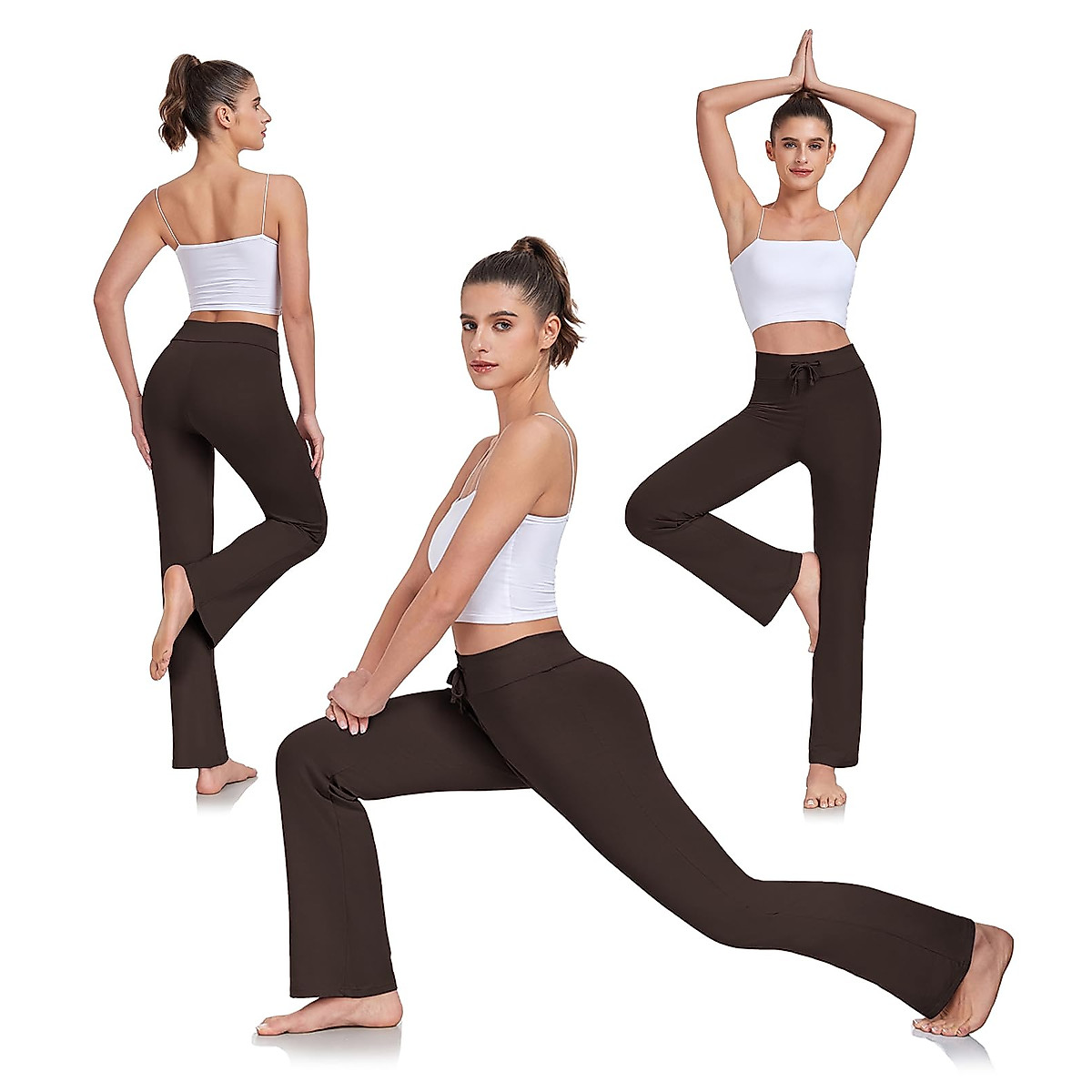 ADANIKI Women's Long Modal Comfy Drawstring Trousers Loose Straight-Leg for Yoga Running Sporting (Coffee, M)