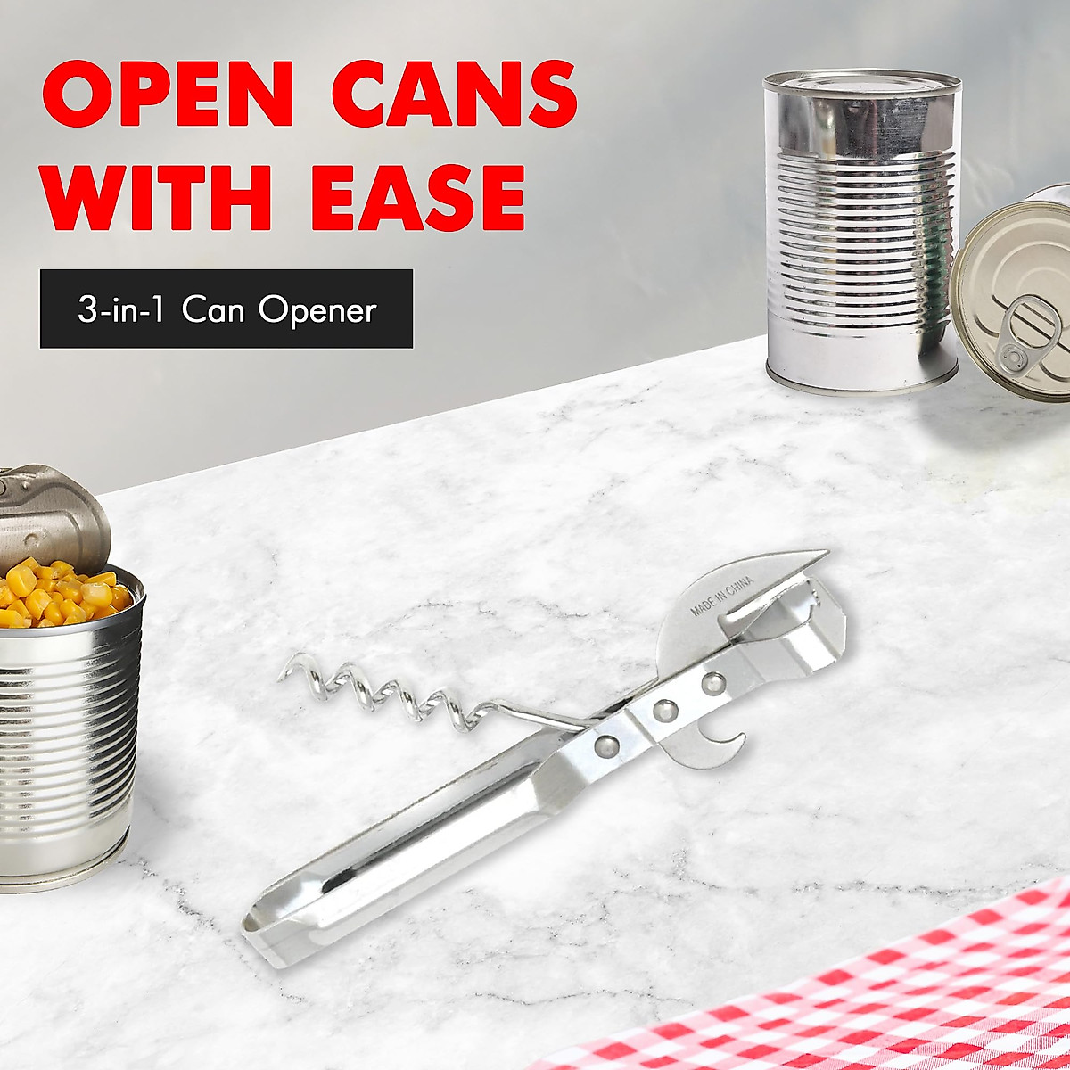 Chef Craft Select 3-in-1 Can Opener, 6 inches in length, Stainless Steel