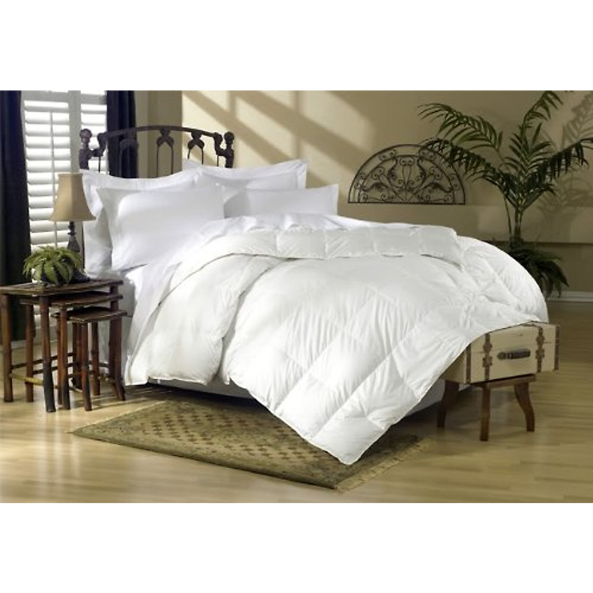 4 Piece Luxurious 1000 Thread Count Cal King Size Siberian Goose Down Comforter Set 100% Egyptian Cotton, Blue Stripe Color, 1000 TC - 750FP - 50Oz.