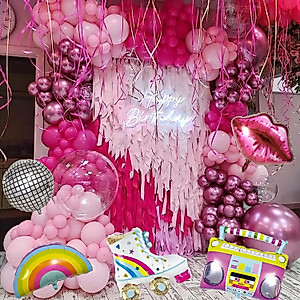 Rainbow Retro Party Balloons Kit for Hot Pink Girls Birthday Party,Baby Shower,Princess Themed Decorations
