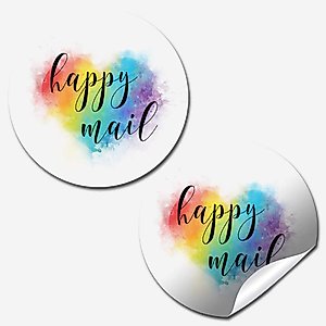 Rainbow Heart Happy Mail Thank You Customer Appreciation Sticker Labels for Small Businesses, 60 1.5" Circle Stickers by AmandaCreation, Great for Envelopes, Postcards, Direct Mail, & More!