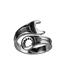 HUKQBUNX 925 Sterling Silver Original Design Wrench Ring Personalized Men's Silver Ring Men's Fashion Domineering Party Unique Design Open Ring