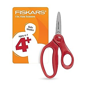 Fiskars 5" Pointed-Tip Scissors for Kids Ages 4-7, Scissors for School or Crafting, Back to School Supplies, Red