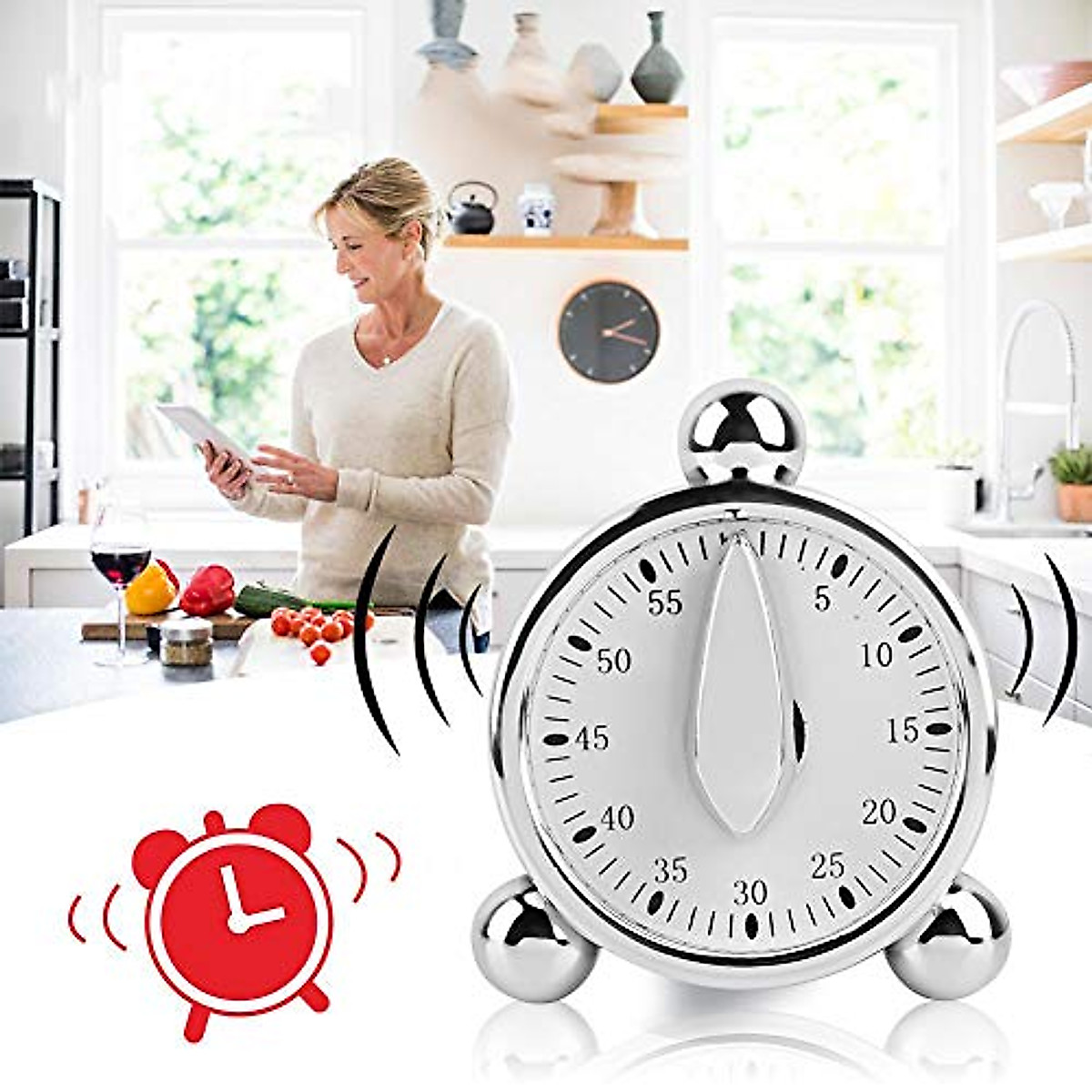 Zerodis Mechanical Kitchen Timer, 60 Minutes Countdown Timer for Cooking Baking Stainless Steel Reminders Alarm Clock for School Learning Projects and Kitchen