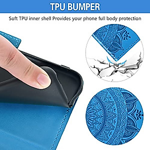 Asuwish Compatible with Oppo Reno 6 5G Wallet Case and Tempered Glass Screen Protector Credit Card Holder Flip Purse Accessories Wrist Strap Stand Folio Cell Phone Cover for Reno6 2021 Women Men Blue