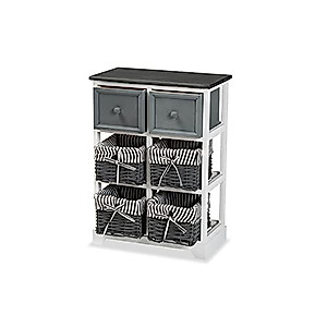 Baxton Studio Premala Modern and Contemporary Two-Tone Grey and White Finished Wood 2-Drawer Storage Unit with Baskets