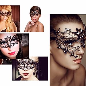 Masquerade Mask for Women Metal Mask Shiny Rhinestone Venetian Party Evening Prom Ball Mask Bar Costumes Accessory (Phoenix Black)