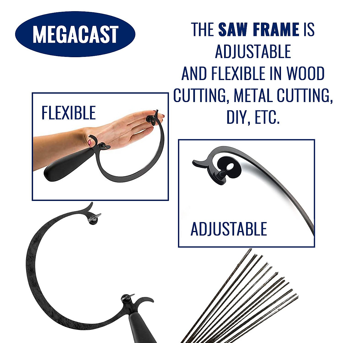 Megacast CURVED JEWELERS SAW FRAME with 144 ASSORTED JEWELERS SAW BLADES
